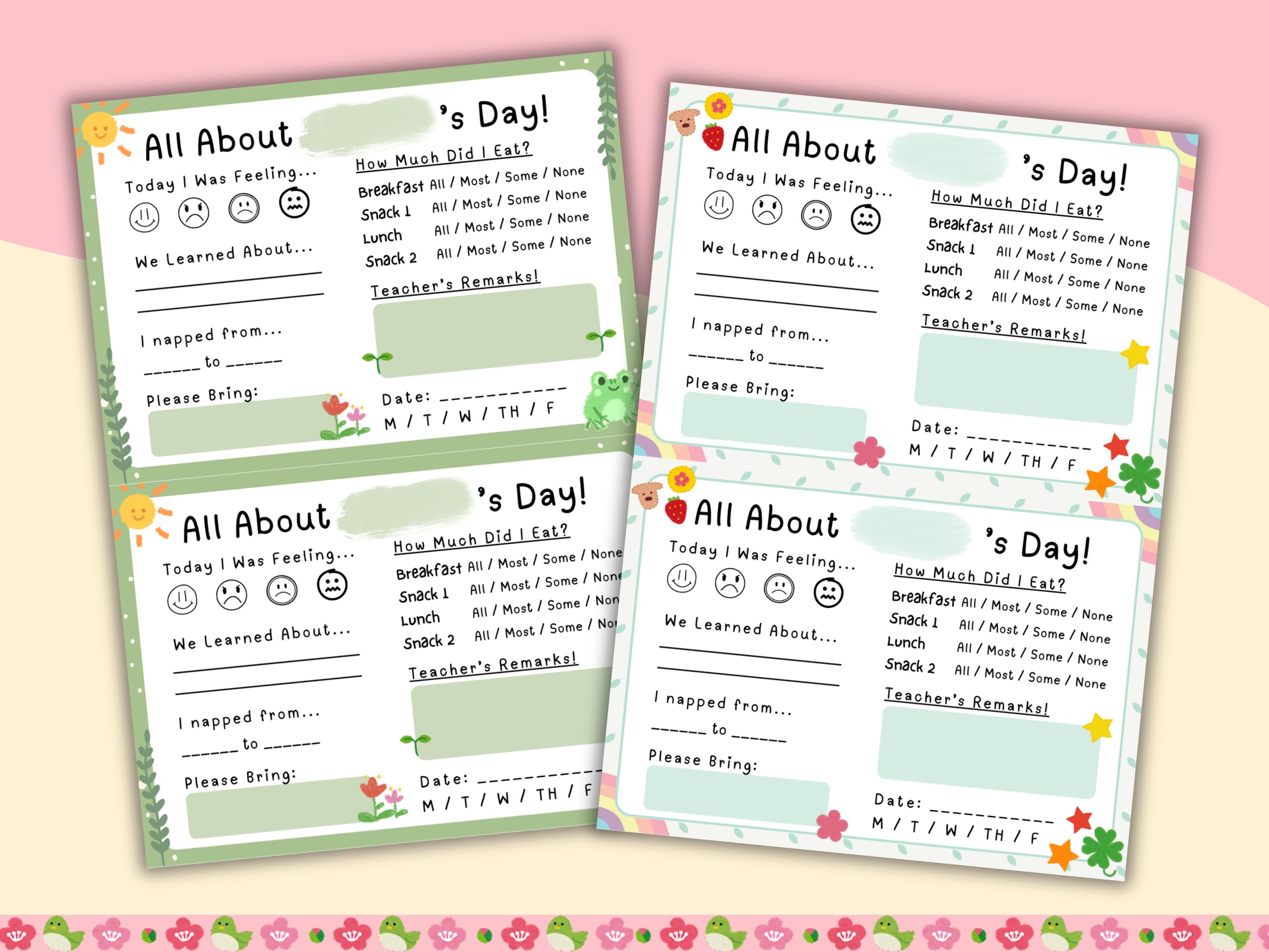 Spring Daycare Daily Report | Preschool Daily Communication Log | All ...