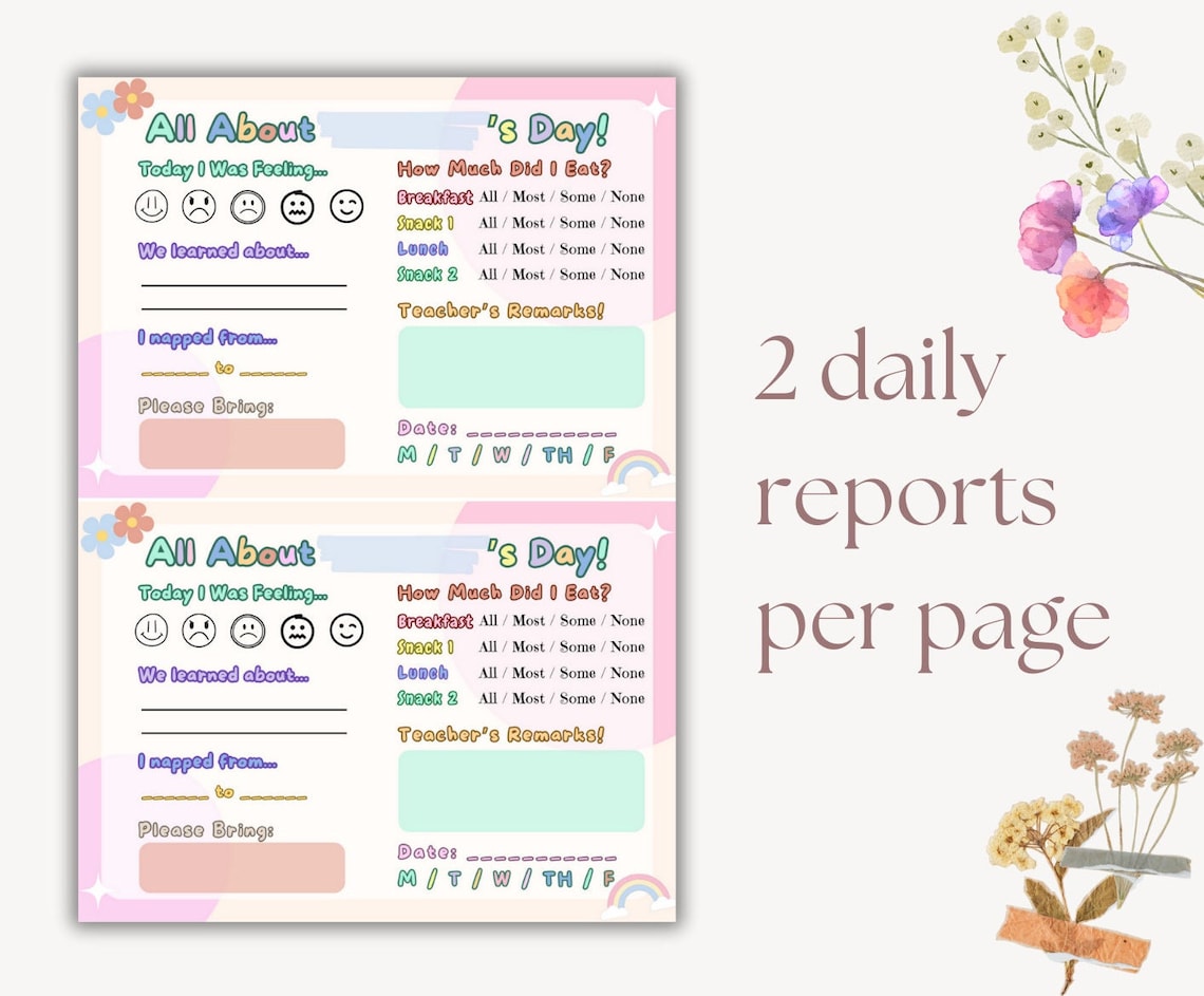 Pastel Preschool Daily Report | Homeschool Report Card| Toddler Daily ...