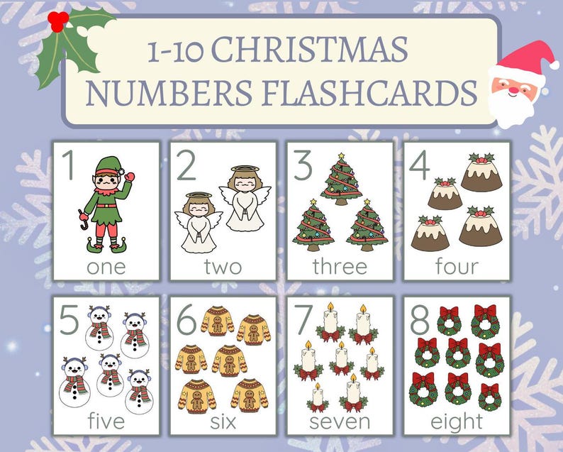 1-10 Christmas Numbers Flashcards | Count to 10 | Preschool Homeschool ...