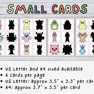 20 Cute Monsters Shadow Matching Game | Monster Puzzles | Matching ...