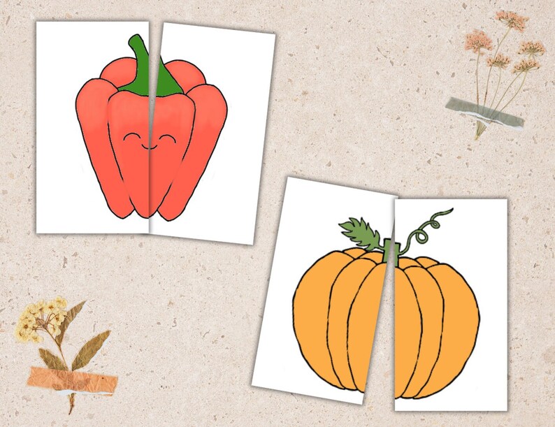 45 Fruits and Vegetables Puzzles | Preschool Matching Card | Montessori ...