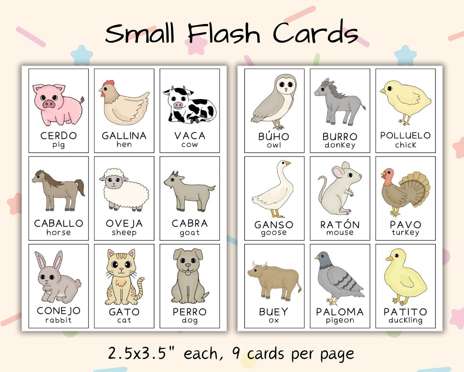 24 Spanish and English Bilingual Farm Animals Flashcards | Preschool ...