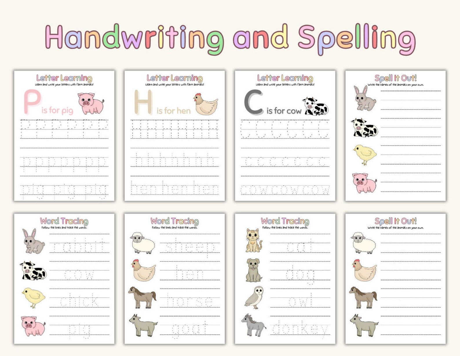 Farm Animals Workbook | Preschool Homeschool Worksheets | Alphabets ...