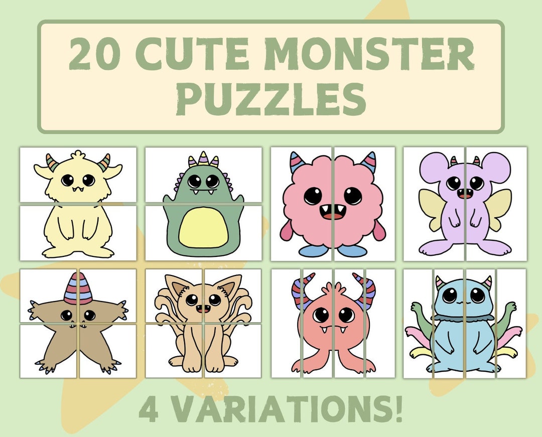 20 Cute Monster Puzzles | Monster Matching Game | Symmetry Puzzles ...