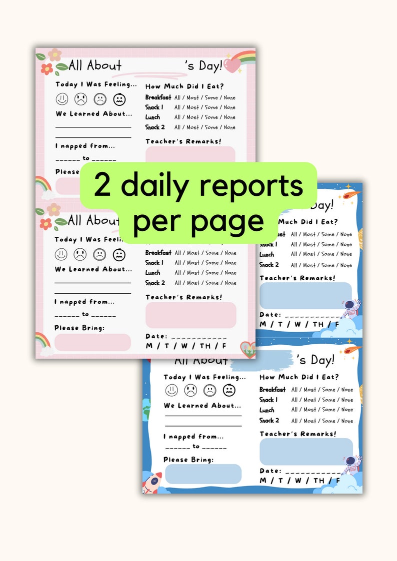 Preschool Daily Report Daycare Daily Log Toddler Daily Log Printable ...