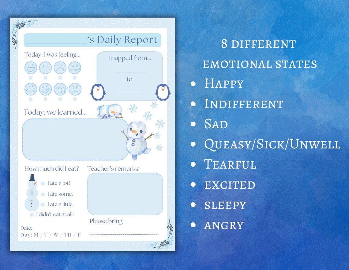 Preschool Daily Report | Toddler Daily Log | Daycare Report Card ...