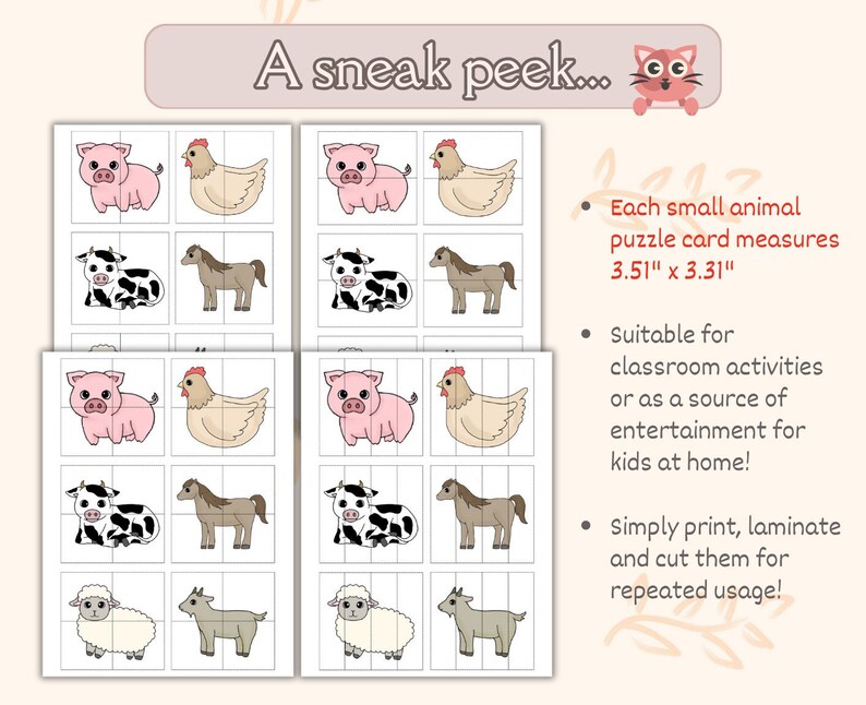 24 Farm Animals Puzzle Pieces | Toddler Homeschool Resource | Preschool ...