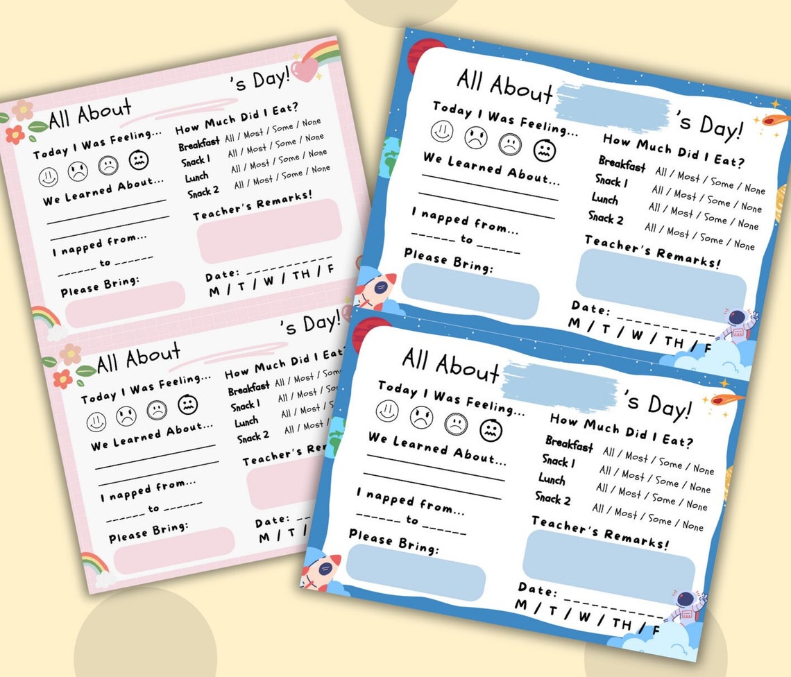 Preschool Daily Report | Daycare Daily Log | Toddler Daily Log ...