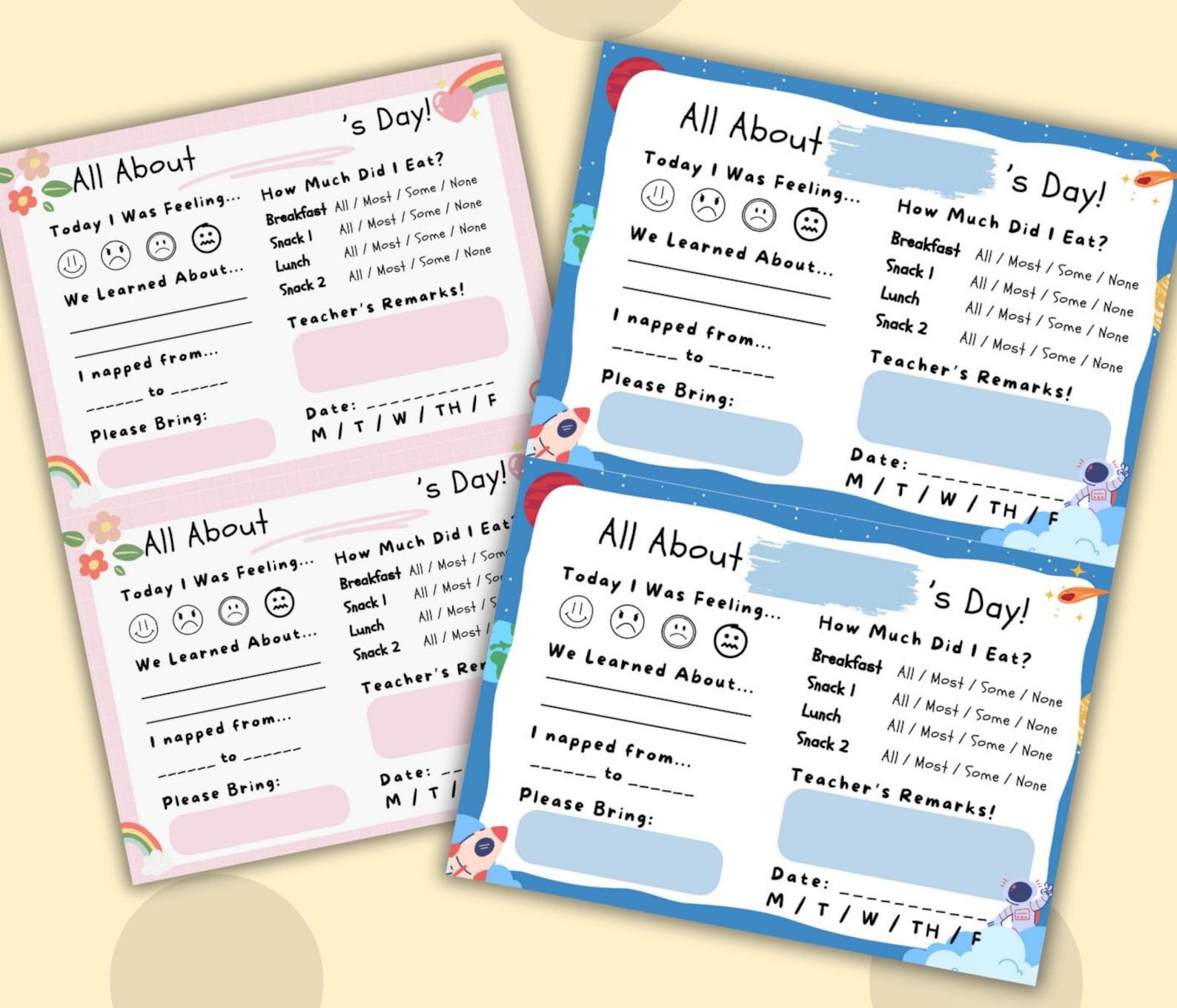 Preschool Daily Report | Daycare Daily Log | Toddler Daily Log ...