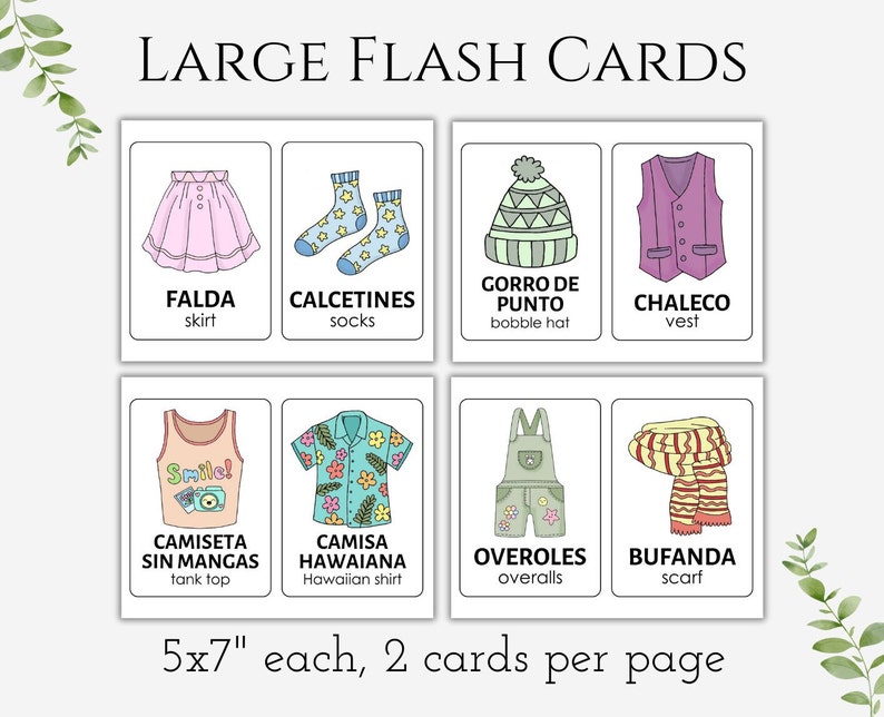 50 Spanish and English Bilingual Clothes and Accessories Flashcards ...
