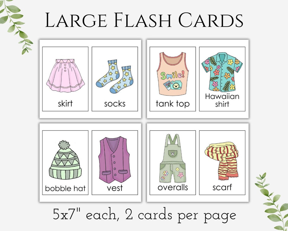 50 Clothes and Accessories Flashcards Montessori Toddler Flash Cards ...
