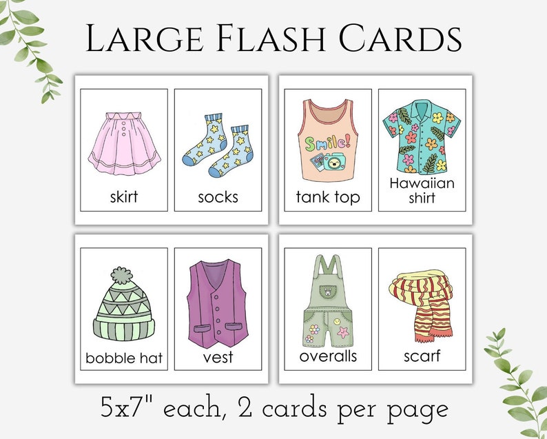 50 Clothes and Accessories Flashcards | Montessori Toddler Flash Cards ...