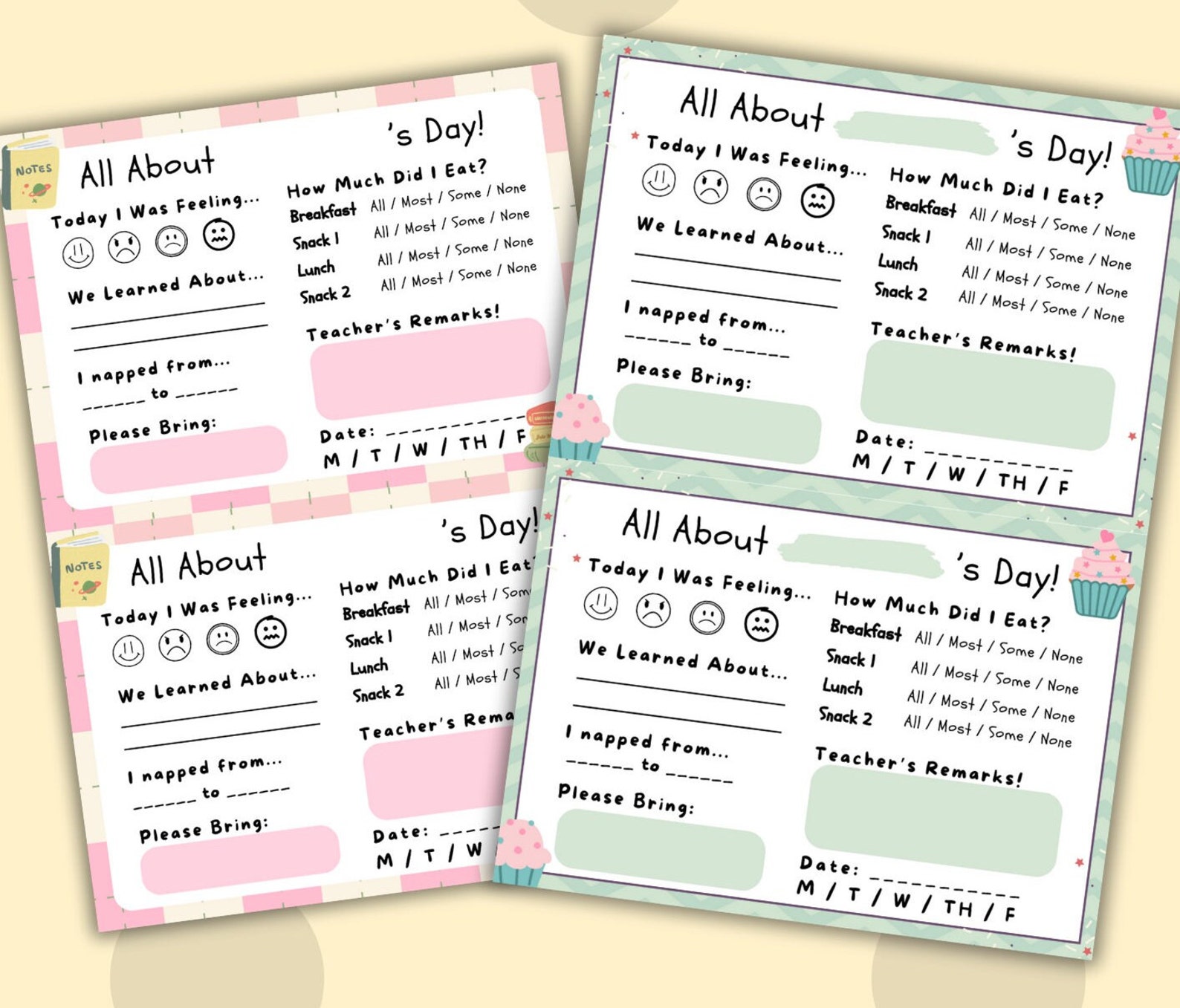 Preschool Daily Report | Daycare Daily Log | Toddler Daily Log ...