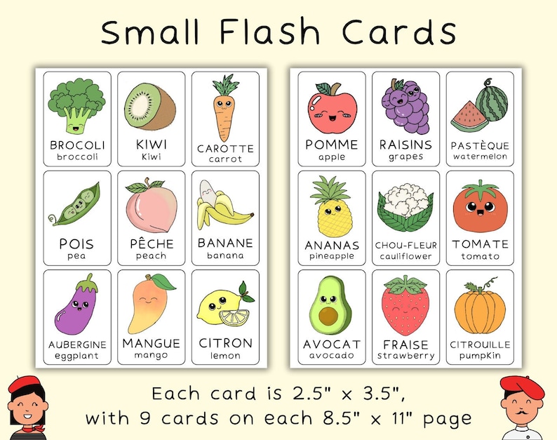 45 French and English Bilingual Fruits and Vegetables Flash Cards ...