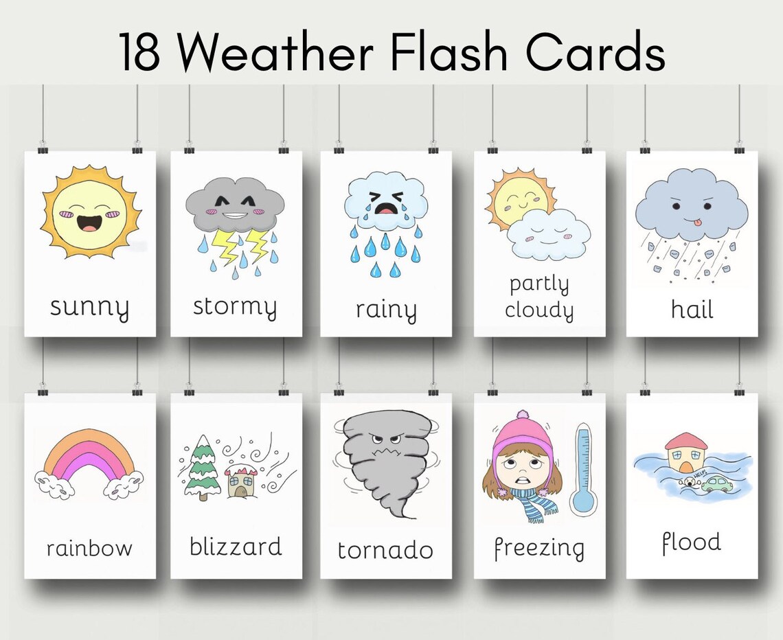 Weather Flash Cards Montessori Flashcards Homeschool Printables Toddler ...