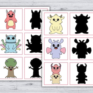 20 Cute Monsters Shadow Matching Game | Monster Puzzles | Matching ...