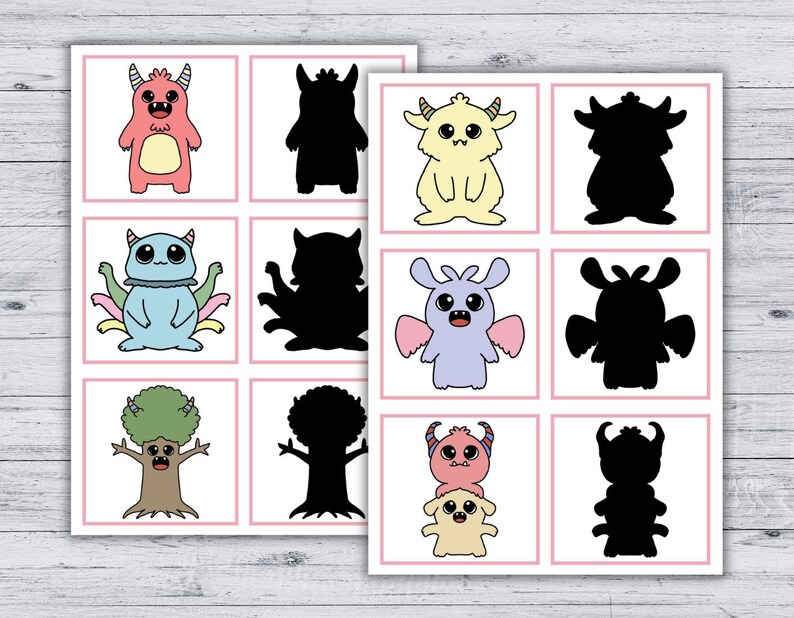 20 Cute Monsters Shadow Matching Game | Monster Puzzles | Matching ...