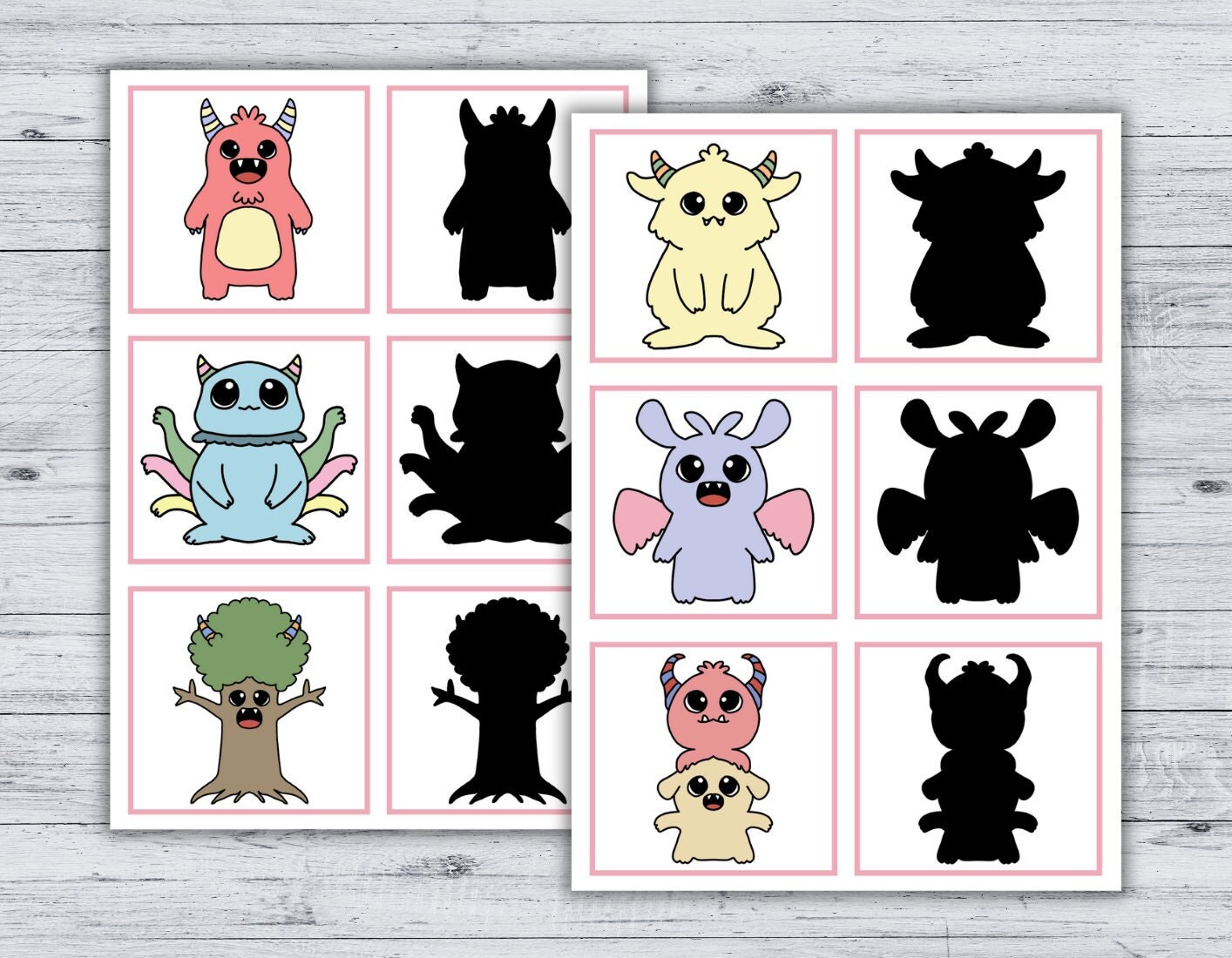 20 Cute Monsters Shadow Matching Game | Monster Puzzles | Matching ...