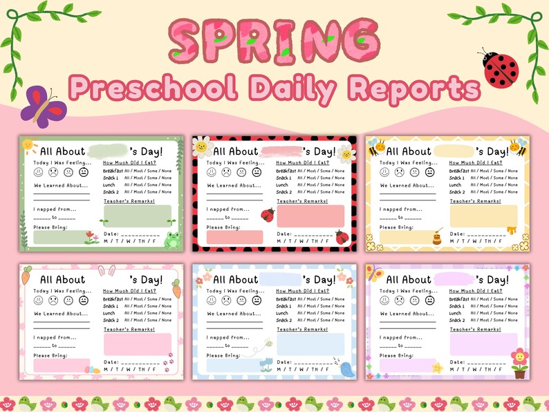Spring Daycare Daily Report | Preschool Daily Communication Log | All ...