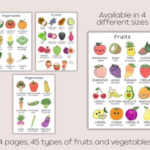 Spanish and English Fruits and Vegetables Bilingual Educational Poster ...