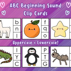 26 Alphabet Clip Cards | ABC Phonics Matching Game | Beginning Sounds ...