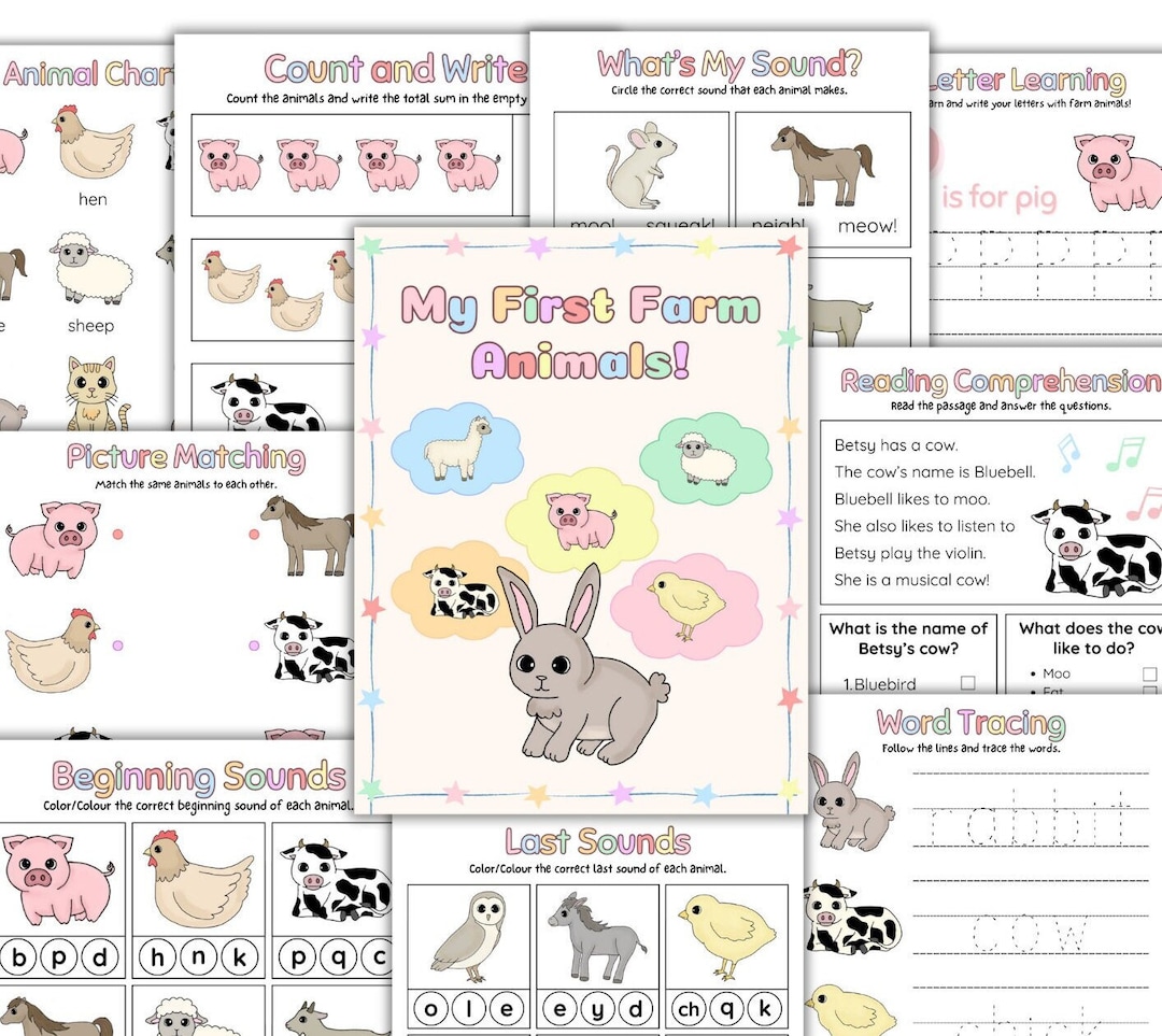 Farm Animals Workbook | Preschool Homeschool Worksheets | Alphabets ...