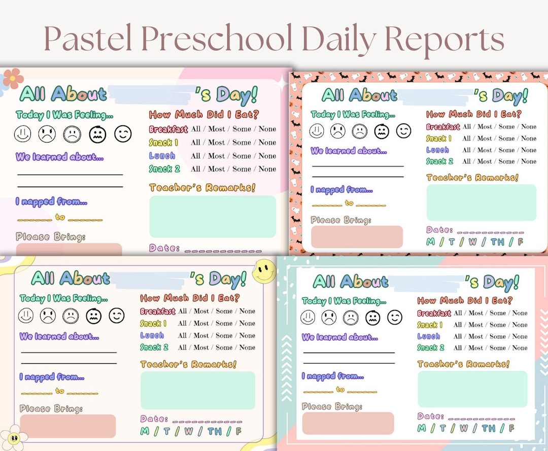 Pastel Preschool Daily Report | Homeschool Report Card| Toddler Daily ...
