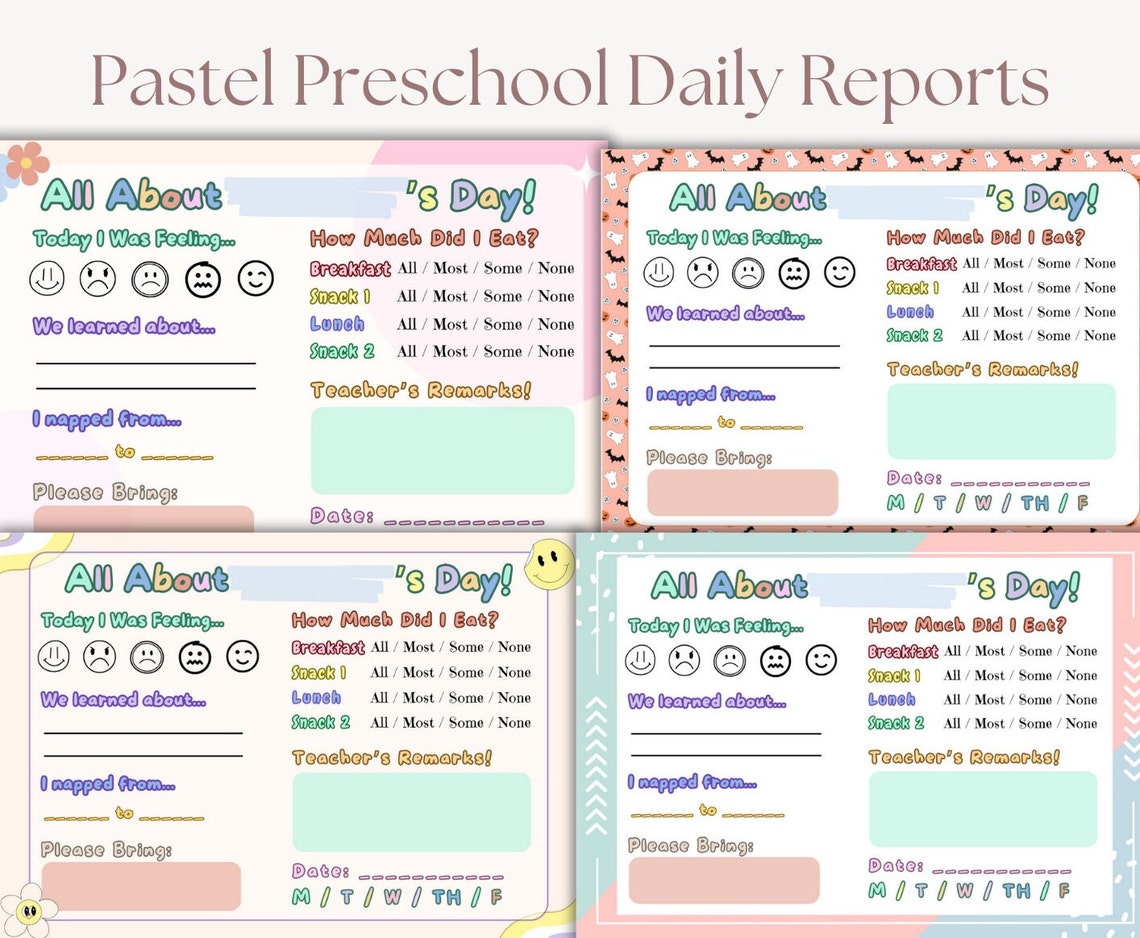 Pastel Preschool Daily Report | Homeschool Report Card| Toddler Daily ...