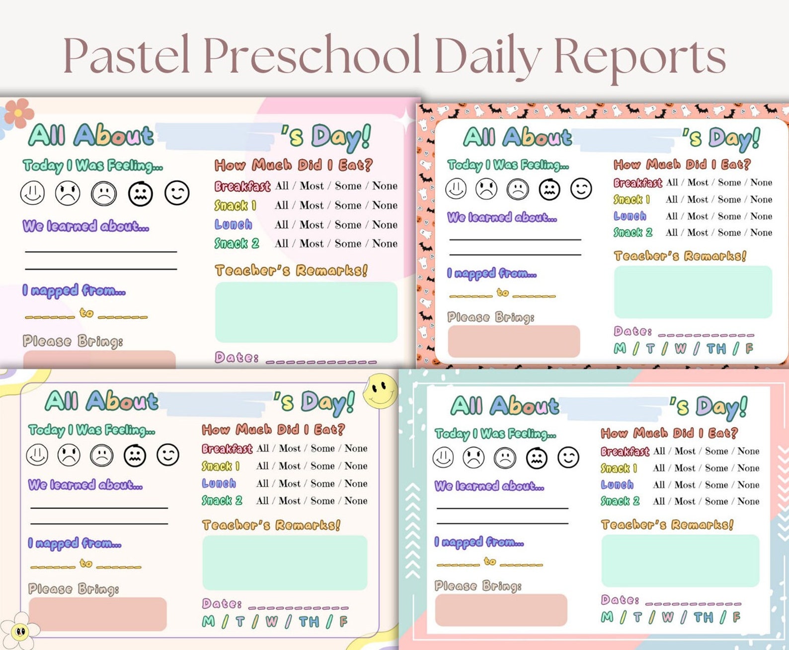 Pastel Preschool Daily Report | Homeschool Report Card| Toddler Daily ...