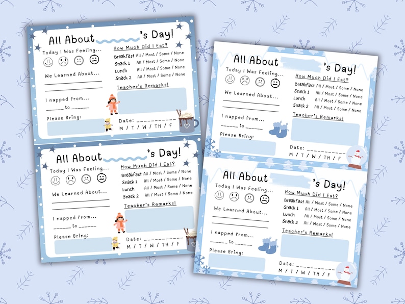 Winter Daycare Daily Report | Printable Preschool Daily Report Card ...