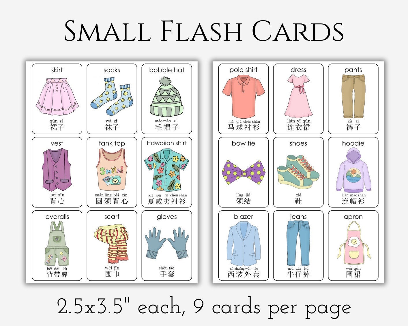 50 Mandarin and English Clothes and Accessories Flashcards | Bilingual ...