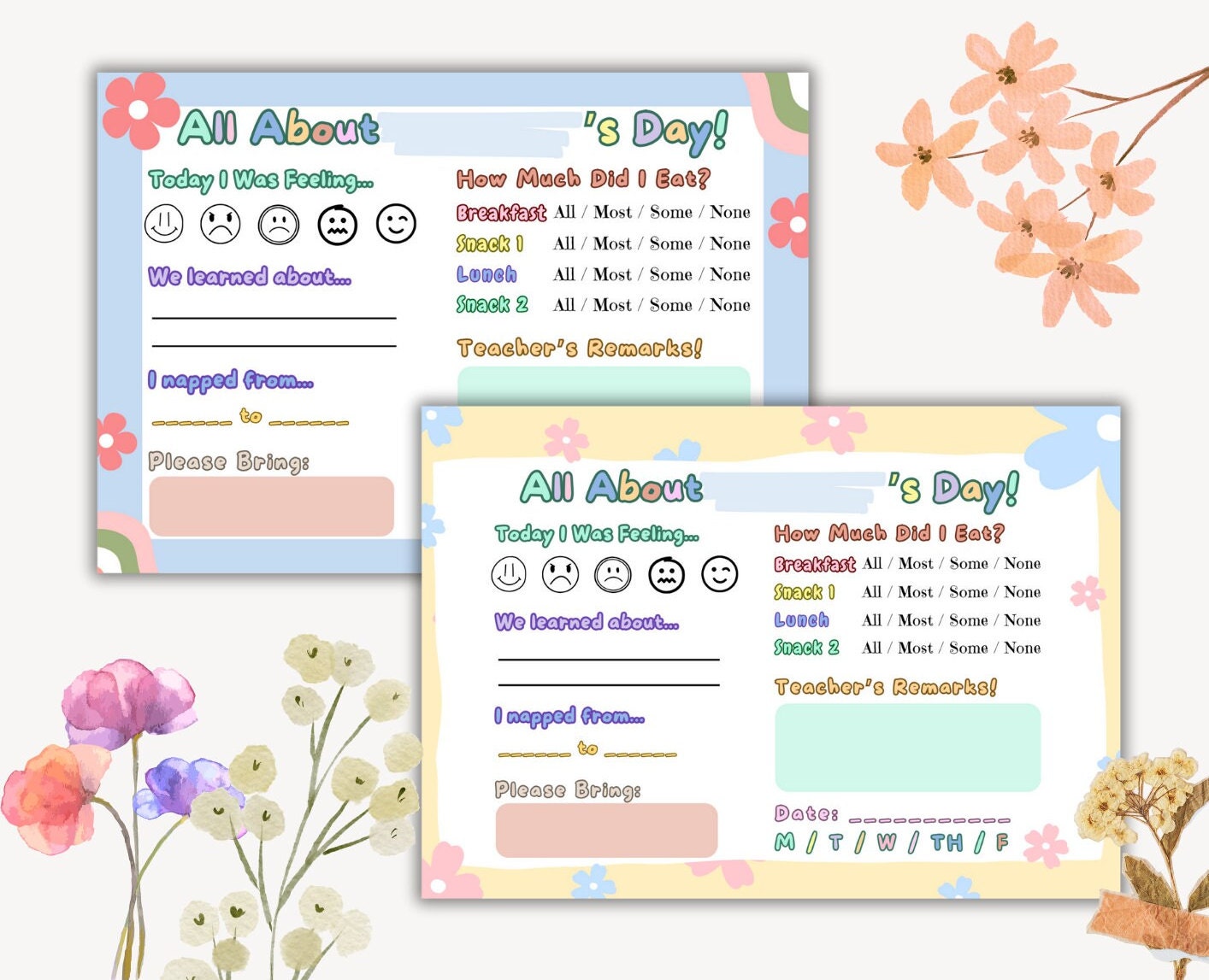 Pastel Preschool Daily Report | Homeschool Report Card| Toddler Daily ...
