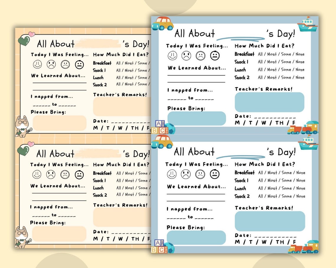 Preschool Daily Report | Daycare Daily Log | Toddler Daily Log ...
