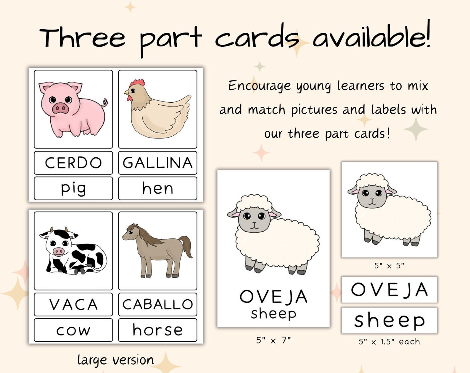 24 Spanish and English Bilingual Farm Animals Flashcards | Preschool ...
