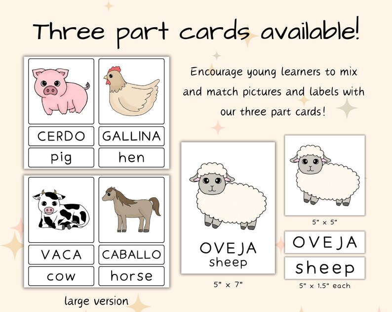 24 Spanish and English Bilingual Farm Animals Flashcards | Preschool ...