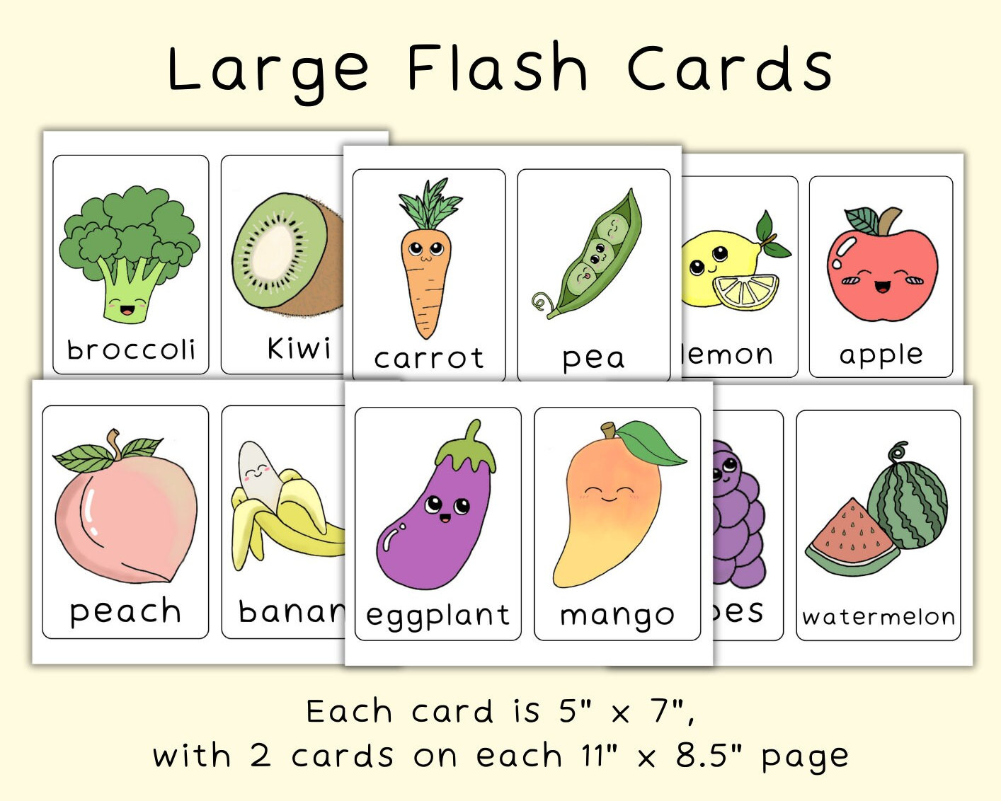 45 Fruits and Vegetables Flash Cards Montessori Flashcards Preschool ...