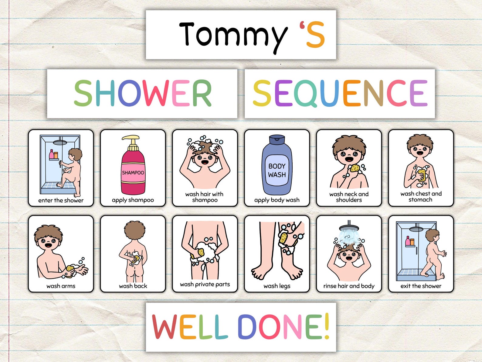 Shower Sequence Cards for Boys | Special Needs | Autism AAC Life Skills ...