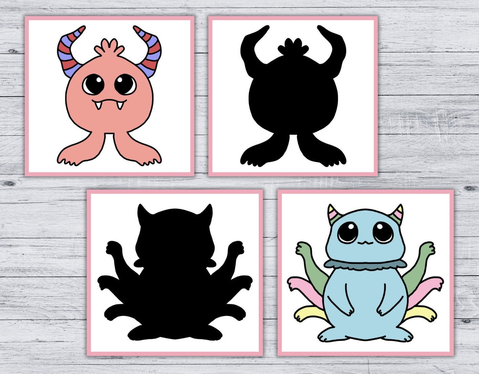 20 Cute Monsters Shadow Matching Game | Monster Puzzles | Matching ...