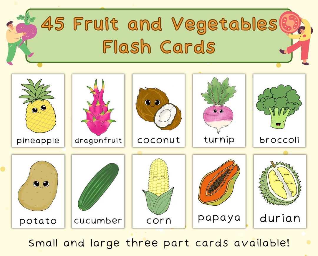 45 Fruits and Vegetables Flash Cards | Montessori Flashcards ...