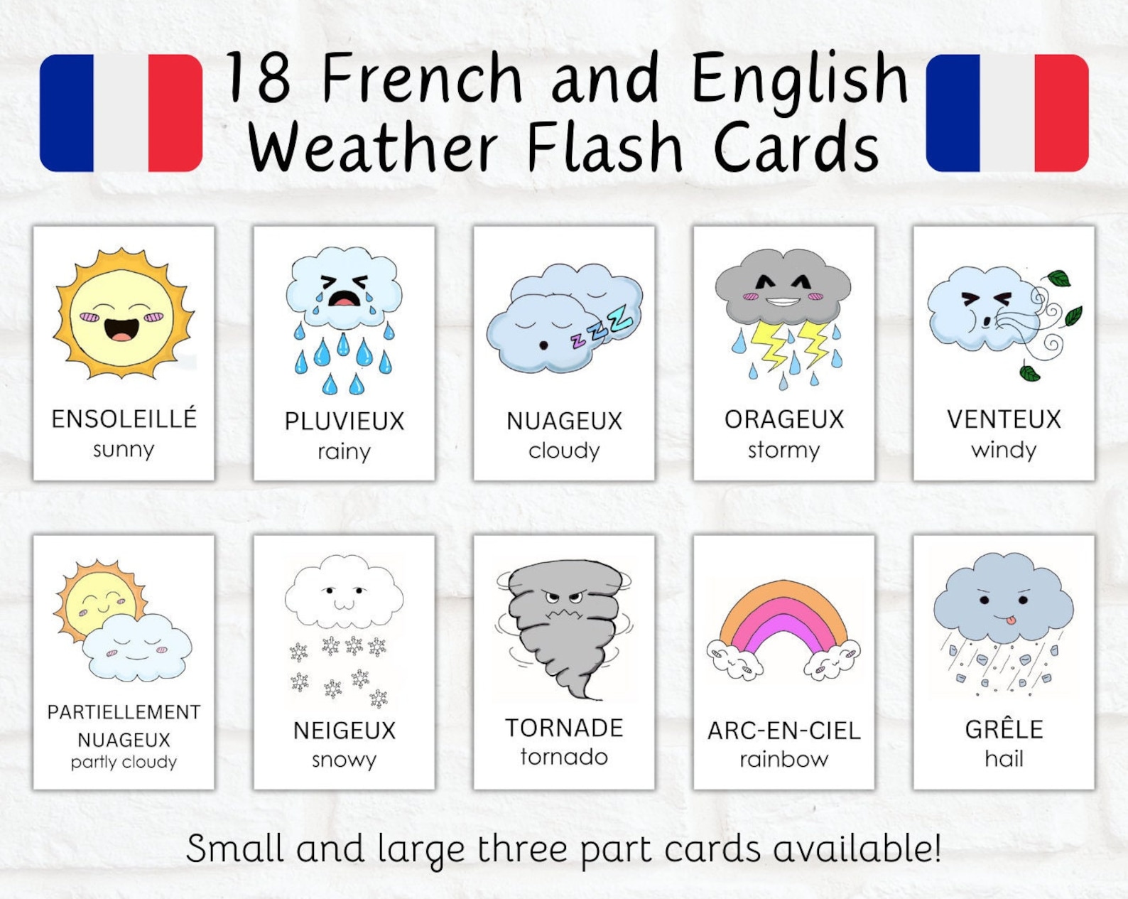 French and English Weather Flash Cards | Bilingual Weather Toddler ...