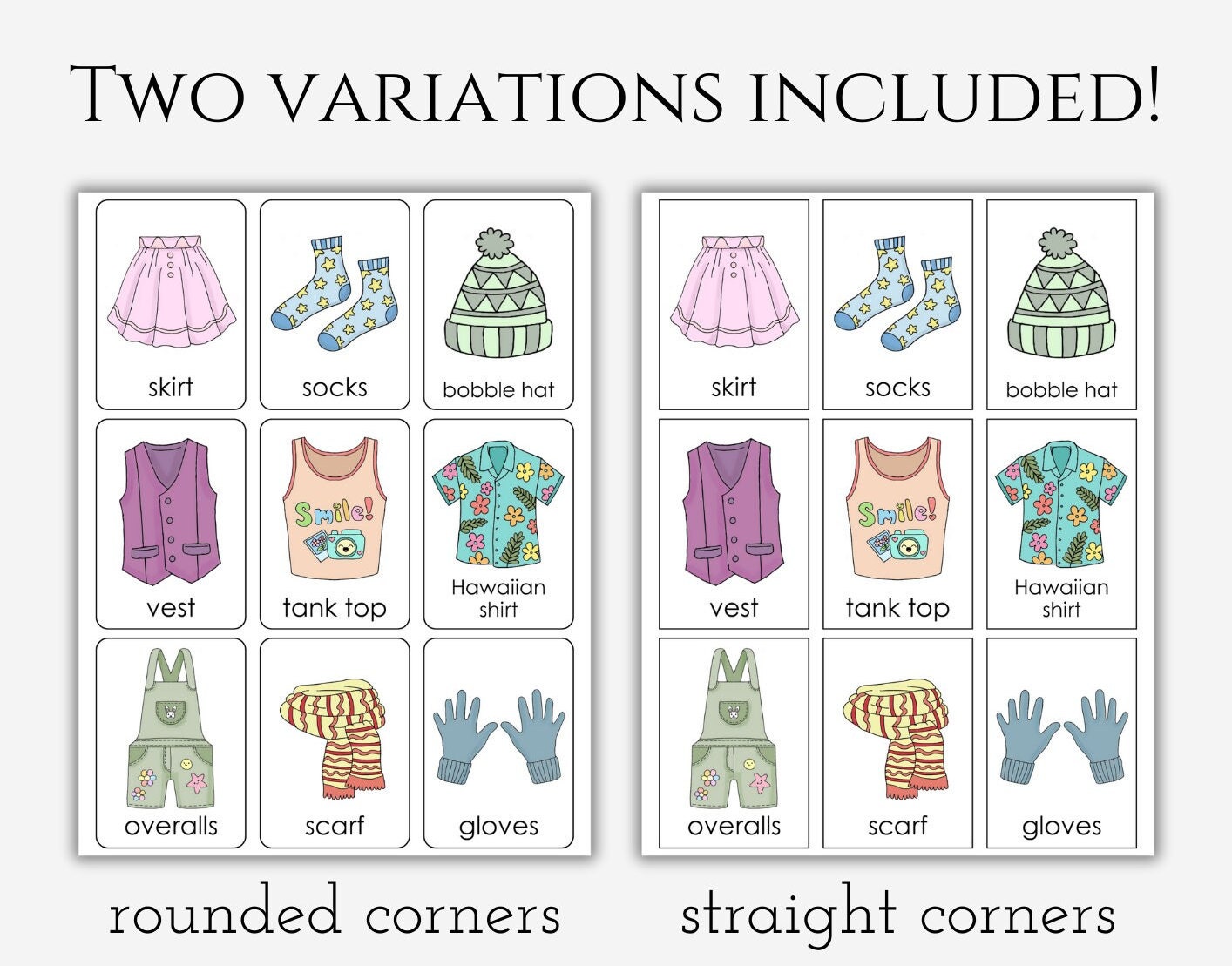 50 Clothes and Accessories Flashcards | Montessori Toddler Flash Cards ...