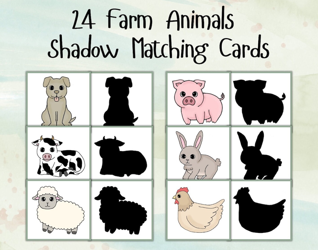 24 Farm Animal Matching Shadow Card Game | Matching Activities ...