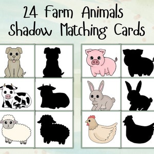 24 Farm Animal Matching Shadow Card Game | Matching Activities ...