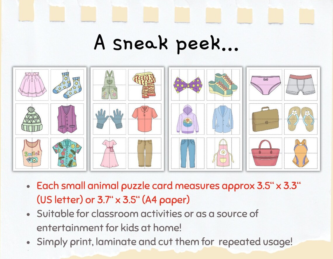 50 Clothes and Accessories Matching Game | Toddler Puzzle Activity ...