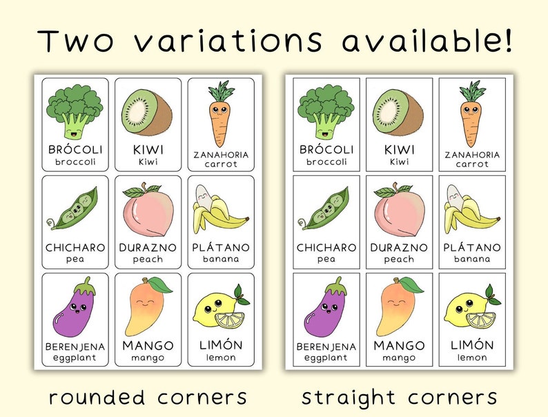 45 Spanish and English Bilingual Fruits and Vegetables Flash Cards ...