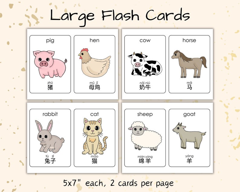 24 Simplified Chinese and English Bilingual Farm Animals Flashcards ...