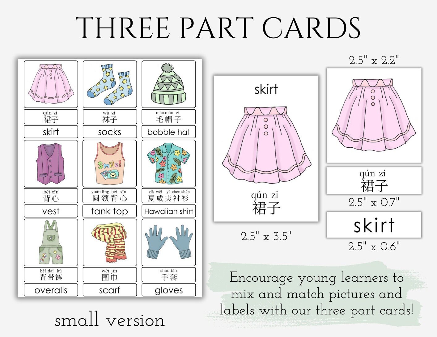 50 Mandarin and English Clothes and Accessories Flashcards Bilingual ...