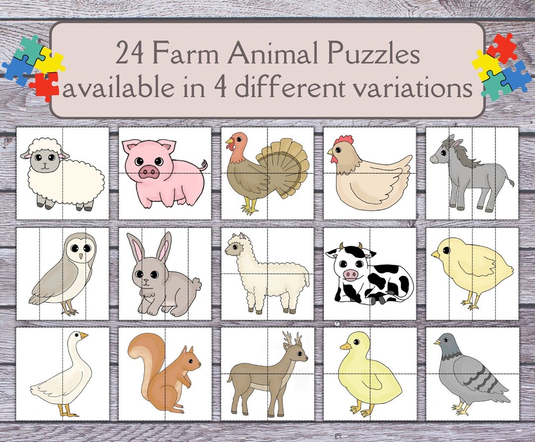 24 Farm Animals Puzzle Pieces | Toddler Homeschool Resource | Preschool ...