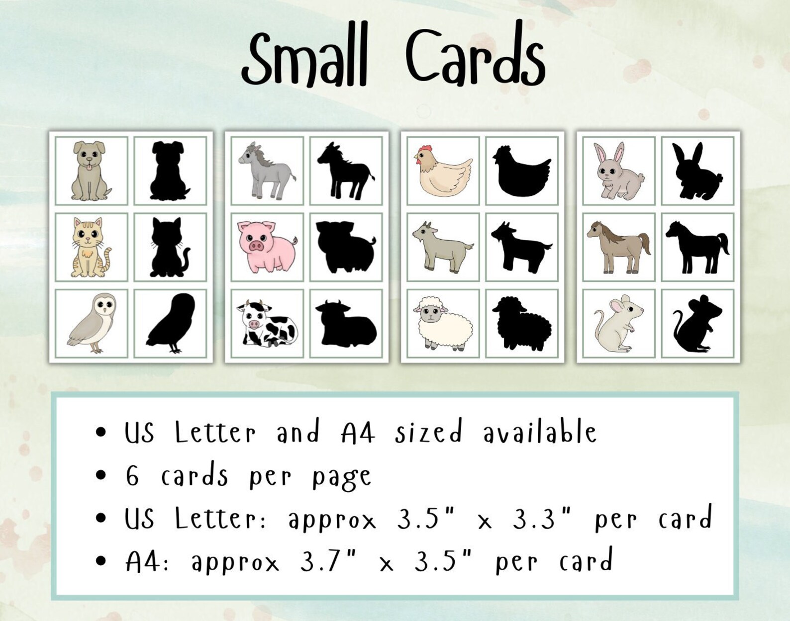 24 Farm Animal Matching Shadow Card Game | Matching Activities ...