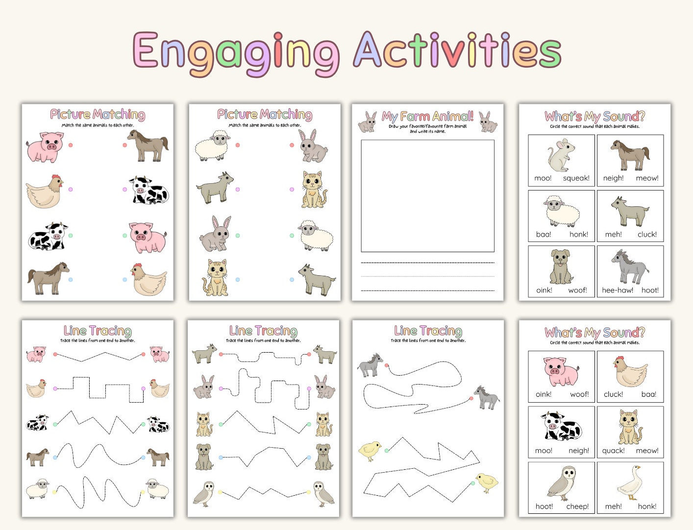 Farm Animals Workbook | Preschool Homeschool Worksheets | Alphabets ...